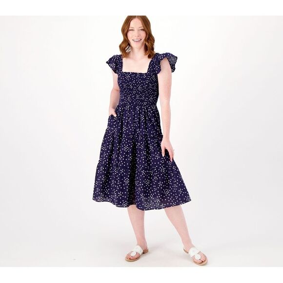 Candace Cameron Bure | Dresses | Candace Cameron Bure Petite Printed Smocked Midi Dress Womens ...